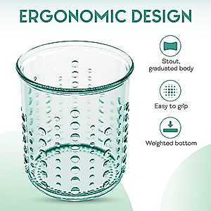 Amici Home Urchin DOF Glass | 12 Oz | Italian Made, Recycled Green Glass | Hobnail Drinking Glass for Water, Iced Tea, Milk, Juice, Cocktails, Fresh Drinks (Set of 6)