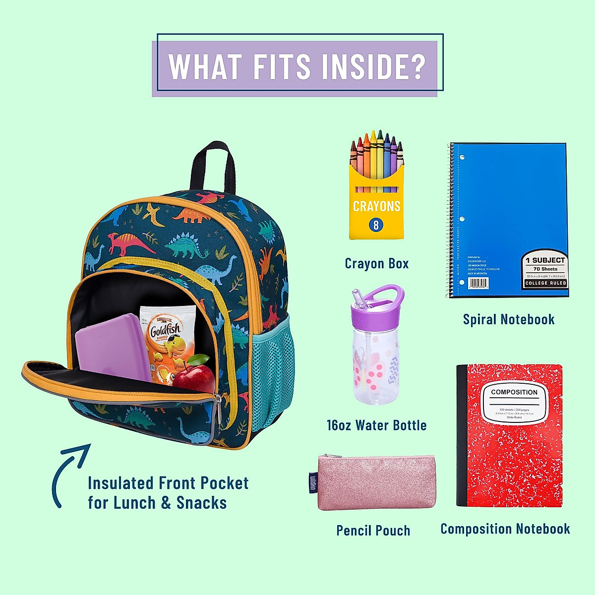 Wildkin 12 Inch Backpack Bundle with Insulated Lunch Bag (Jurassic Dinosaurs)