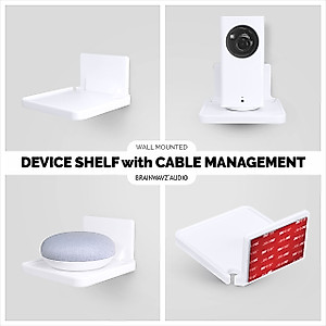 BRAINWAVZ Drill Free Wall Mount Shelf for Security Cameras, Baby Monitors, Speakers & More, Universal Holder, Strong Adheasive, Easy to Install, No Mess, Screwless (White)