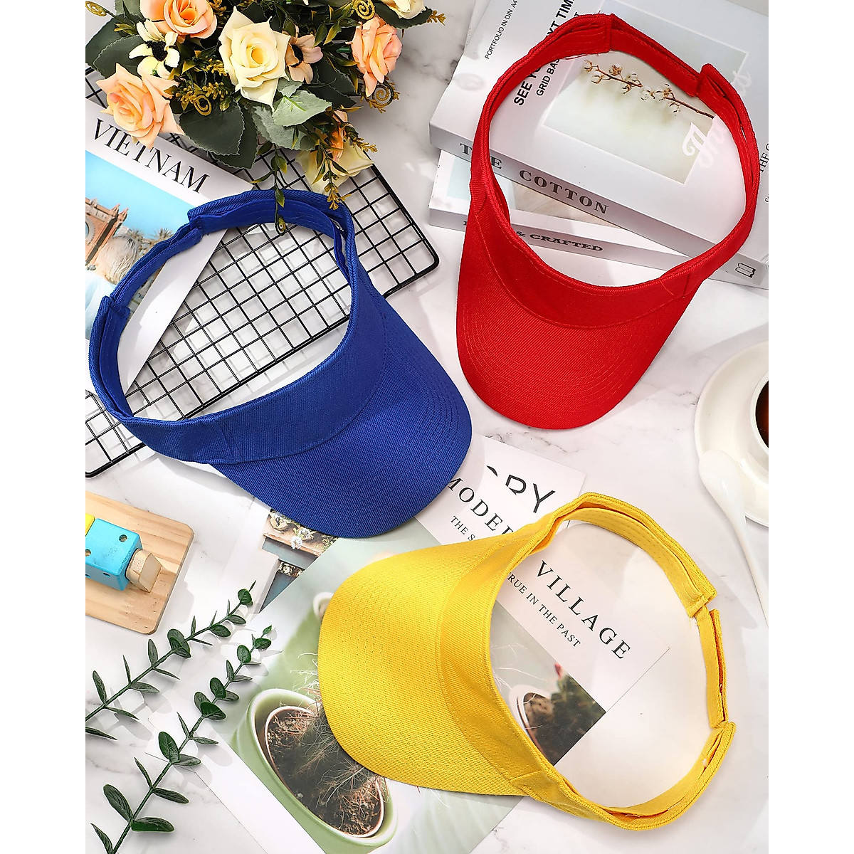 Geyoga 5 Pcs Sports Sun Visor Hats Visor Women Men Golf Visors Hat for Men Adjustable Visor Cap Athletic Visor Hat for Men Women (Black, Royal Blue, Red, Khaki, Yellow)