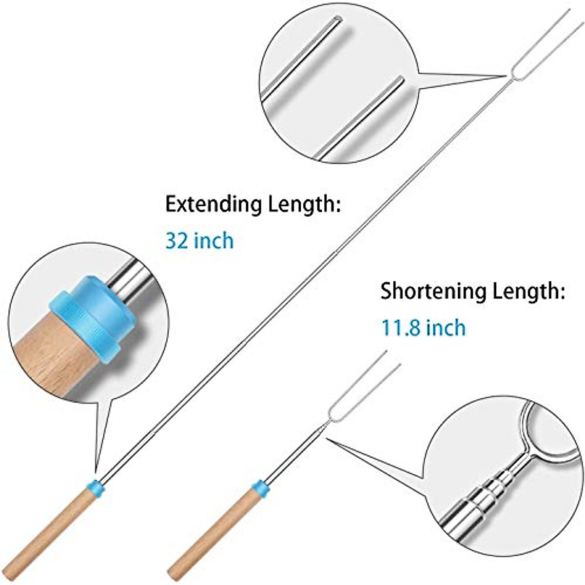 Marshmallow Roasting Sticks 32 inch 4 Pcs Telescoping Stainless Steel Smores Skewers Hot Dog Forks BBQ Camping Cookware Campfire Grill Cooking Tools