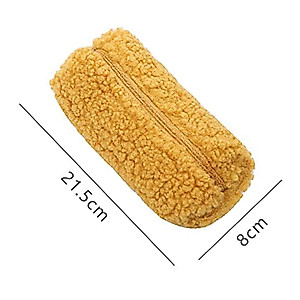 Faux Lambswool Pencil Case Student Zipper Plush Pencil Pouch for School Office Supplies, Solid Color Simple Pencil Case, High Capacity Portable INS Cosmetic Travel Zipper Bag 5 Colors Coffee