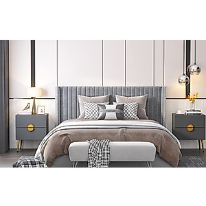 Tribesigns Nightstands Set of 2, Mid-Century Modern Nightstand with 2 Drawers, Bedside Tables with Champagne Metal Legs, End Table for Bedroom