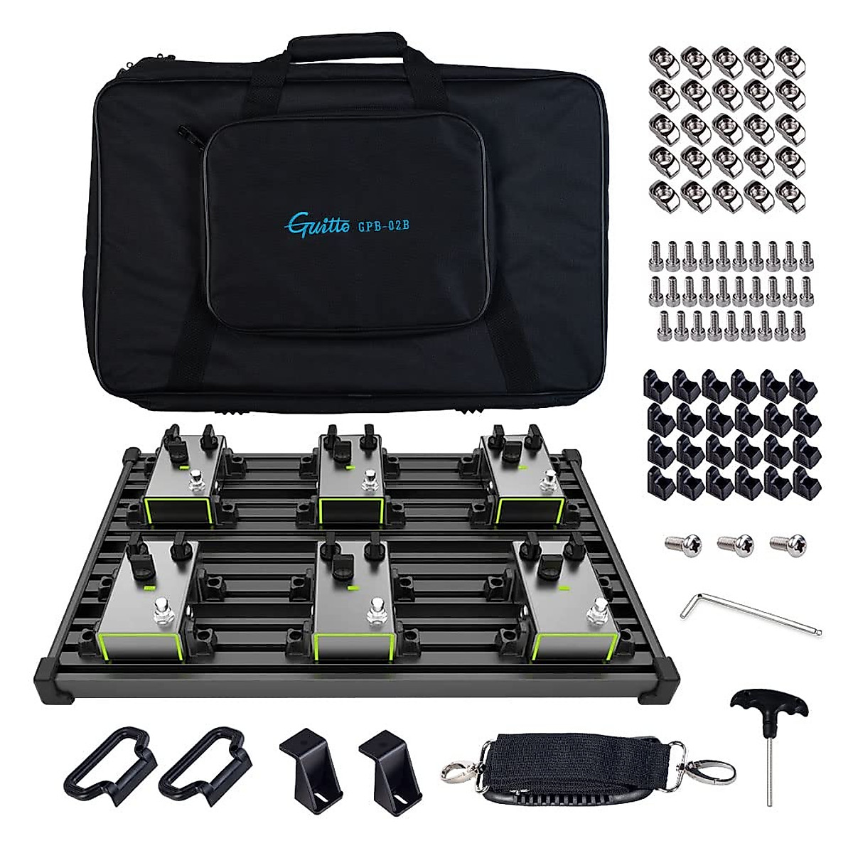 Guitar Pedalboard - Guitto Fixture Blocks Fixed Effects Pedal board Aluminum Alloy Super Light with Carry Bag, No More Velcro (GPB-02 Medium Size: 51.7x33.2cm)