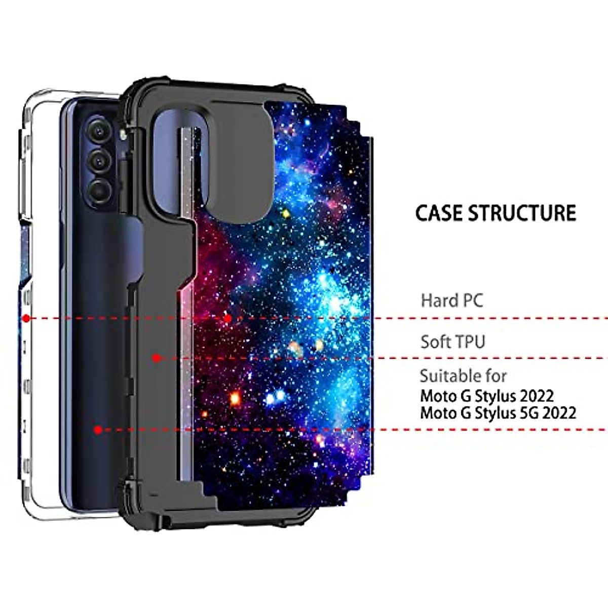 Miqala for Moto G Stylus 2022 5G/4G Case,Shiny in The Dark Three Layer Heavy Duty Shockproof Hard Plastic Bumper +Soft Silicone Rubber Protective Case for Moto G Stylus2022,Blue Sky.