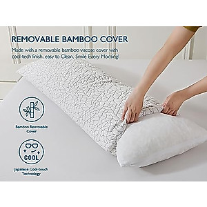 Dafinner Shredded Memory Foam Body Pillow for Adults, Removable Cooling Bamboo Rayon Cover, Soft-to-Firm Adjustable Loft, Full Body Long Bed Pillow for Stomach, Back or Side Sleepers, 20x54”