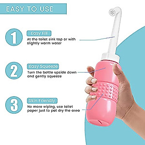 LZXIYUE Portable Travel Bidet Bottle 2 Pack - 450ml Peri Bottle for Postpartum Care,Handheld Portable Camping Bidet Bottle with Travel Bag for Women,Men,Baby,Personal Hygiene (Blue+Pink) LZ450