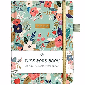 Password Book - Hardcover Password Book with Alphabetical Tabs for Internet Website Address Login, 5.0" x 6.8", Pocket Size Password Keeper, Password Organizer for Home Office Desk Use - Floral