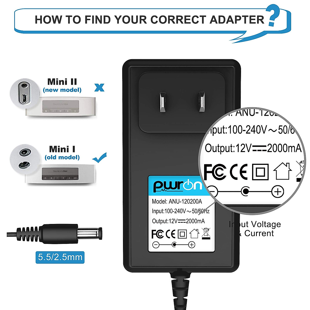PwrON 12V Ac Dc Adapter Compatible with Bose SoundLink-Mini Bluetooth Speaker (1st Gen ONLY) 359037-1300 371071-0011 PSA10F-120 413295; Bose-SoundDock-XT Speaker 626209-1300 626209-1900 Power Supply