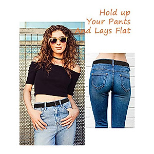 SATINIOR 2/3/4 Pack Women Elastic Stretch Belt Invisible Belts with Flat Buckle for Jeans Pants Dresses(Black, Dark Blue, Khaki, Brown,4 Pack)