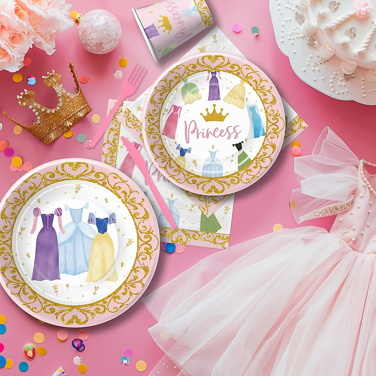Suhelkit Princess Birthday Party Decorations Tableware - Princess Party Decorations Supplies For Birthday Baby Shower, Plate, Cup, Napkin, Disposable Cutlery, Princess Birthday Decorations | 24 Guest