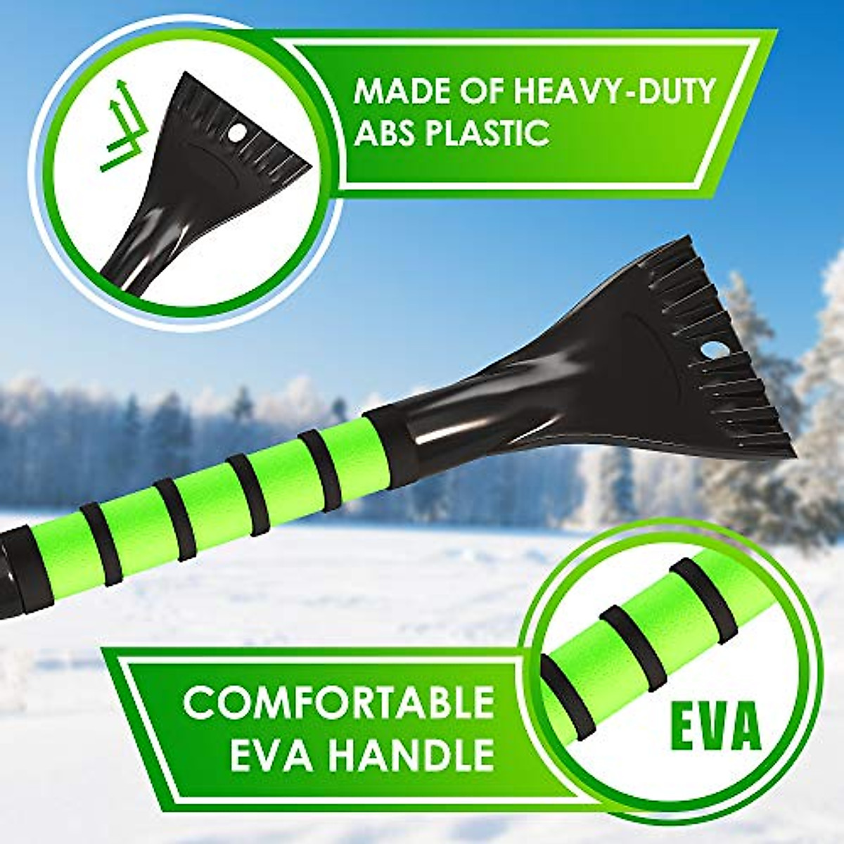 ALMA Snow Brush for Car with Ice Scraper - SOFT FOAM GRIP - Perfect Broom Snow Removal for Cars Window - Scratch Free Snow Scraper for Car - Ice Scrapers for Car Windshield ONE SOLID PIECE No Assembly