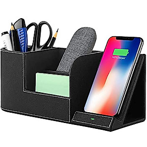OUTXE Wireless Charger Desk Stand Organizer Wireless Charging Station for iPhone 14/13/13 Pro Max/13 Pro/12 Series/11/XS Max/XR/X/8Plus/, Desk Storage Caddy Pen Holder Gifts for Dad-Black
