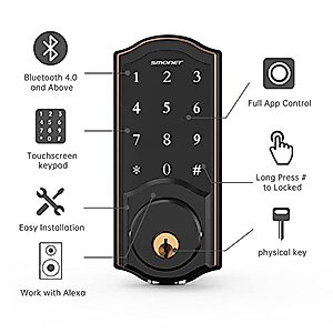Smart Deadbolt, SMONET Keyless Entry Door Lock with Digital Keypad, Electronic Smart Locks for Front Door Bluetooth Touchscreen Lock Security, Remote Lock with Alexa and Gateway for Residential Home