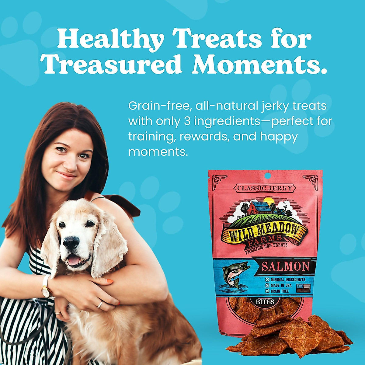 Wild Meadow Farms - Classic Salmon Bites, Soft Jerky Treats for Dogs, Grain-Free & All-Natural, Ideal for Training, Portioning, and High-Value Rewards for All Breeds & Ages - 3.5 Ounce Pouch