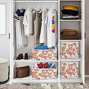Kigai Cute Baby Fox Cube Storage Bins - 11x11x11 in Large Foldable Cubes Organizer Storage Basket for Home Office, Nursery, Shelf, Closet