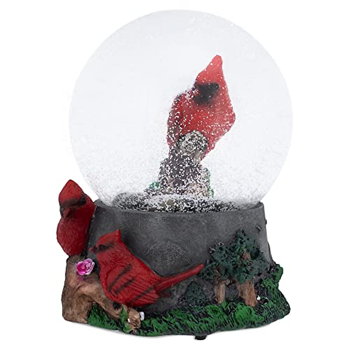 Spring Blossom Cardinals 100MM Musical Snow Globe Plays Tune Wonderful World