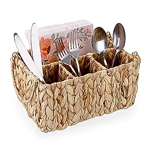 Sumnacon Water Hyacinth Utensil Holder,Farmhouse Flatware Silverware Organizer Countertop for Spoon Fork Knife,Rustic Utensil Caddy for Kitchen,Picnic,Party,Countertop