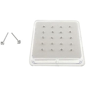 Silver Set of 20 Round Clear Simulated Diamond Nose Stud Box 1.5 mm Straight