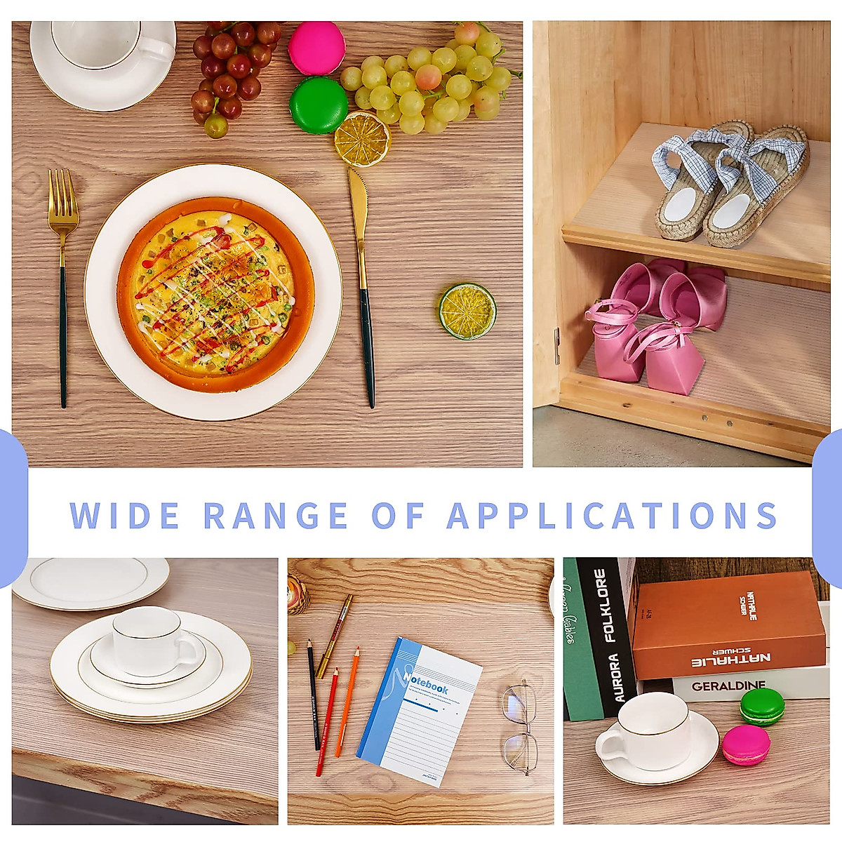 Shelf Liner for Kitchen Cabinets, 12 Inch x 20 Ft x 2 Rolls, Non-Slip Cabinet Liner, Non Adhesive Drawer Liner, Refrigerator Liners, Washable Oil-Proof Mat for Shelves (Transparent Stripe)