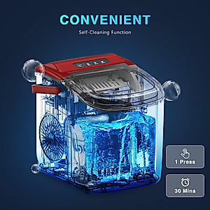 R.W.FLAME Ice Makers Countertop, Portable Ice Maker Machine with Self-Cleaning, 26.5lbs/24Hrs, 6 Mins/9 Pcs Bullet Ice, Ice Scoop and Basket, Handheld Ice Maker for Kitchen/Home/Office/Party,Grey