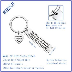 BEKECH Daughter-in-Law Gift Bonus Daughter In law Keychain Wedding Gift Jewelry from Mother-in Law You Were Created by God Chosen by Our Son and Love Has Made You Our Daughter (silver)