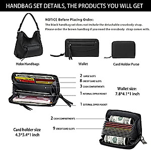 Hobo Handbags for Women Tote Bag Boho Ladies Shoulder Purses Designer Black 3PCS (Crossbody Strap Not Included)