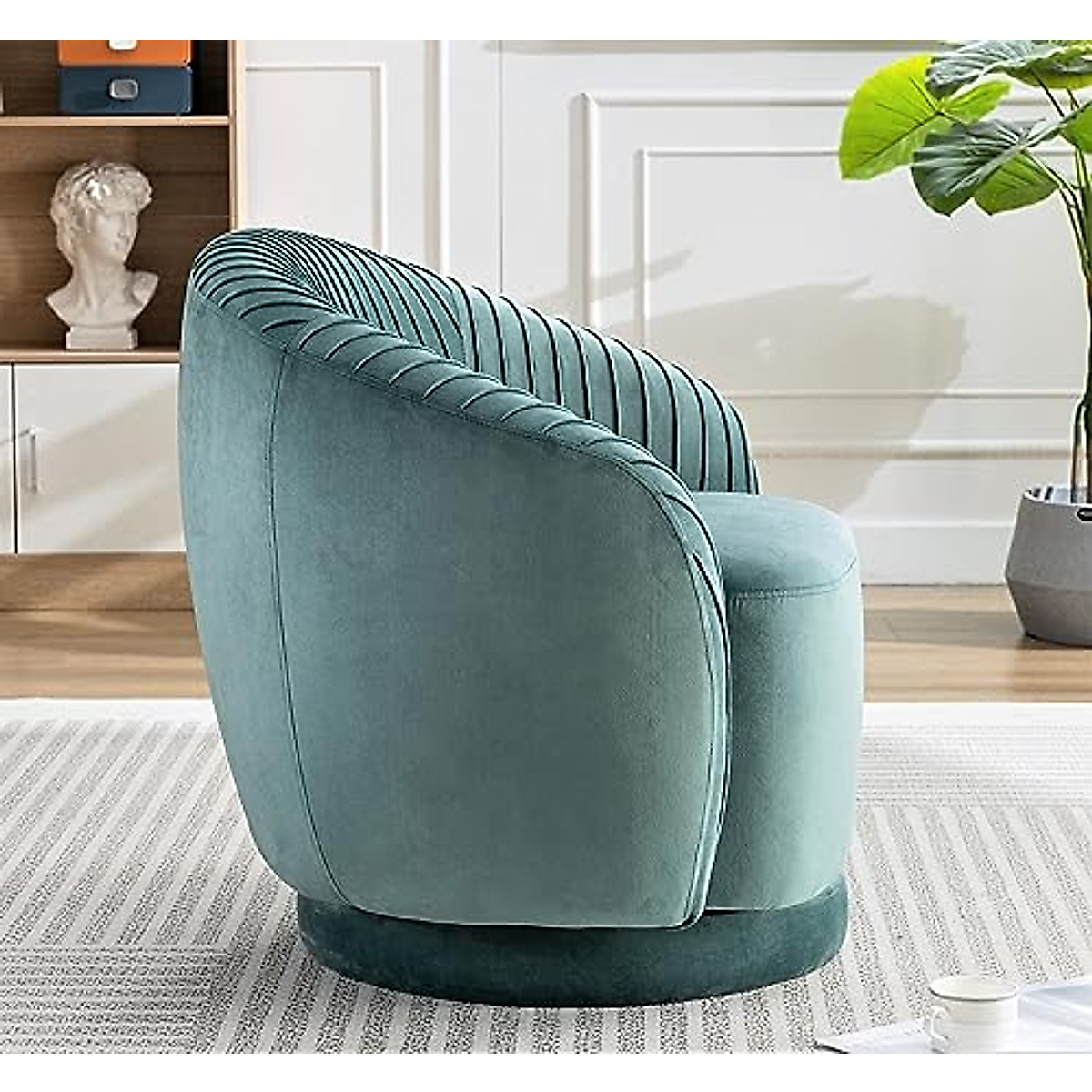 Container Furniture Direct Modern Barrel Swivel Chair with Plush Velvet Upholstery and Smooth 360° Rotation, Round Accent One-Seater Sofa for Living Room, Bedroom and Office, Mint Green