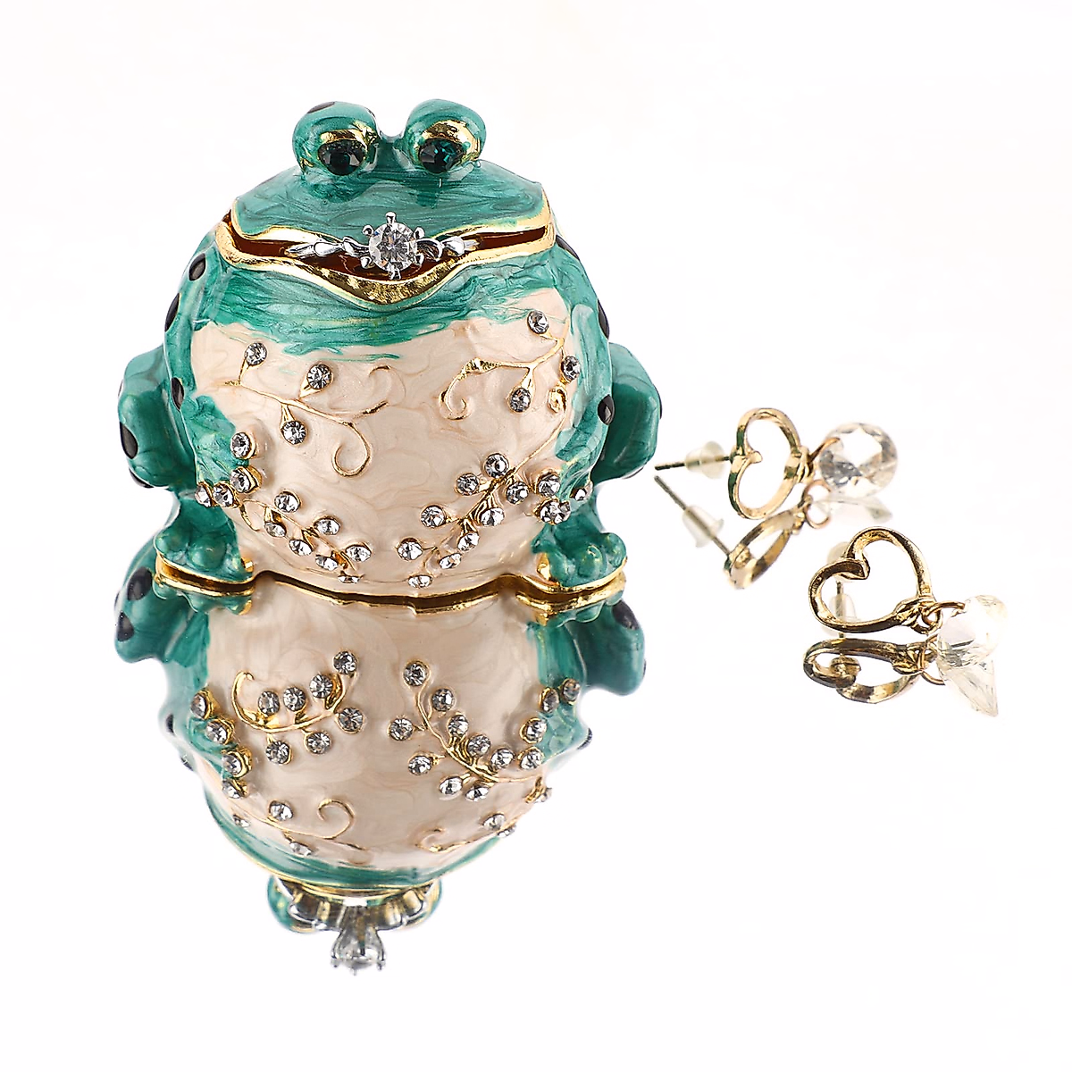 ELLDOO Mini Frog Trinket Box, Metal Enameled Decorative Box Ring Earrings Jewelry Organizer, Figurine Collectable Keepsake Home Decor