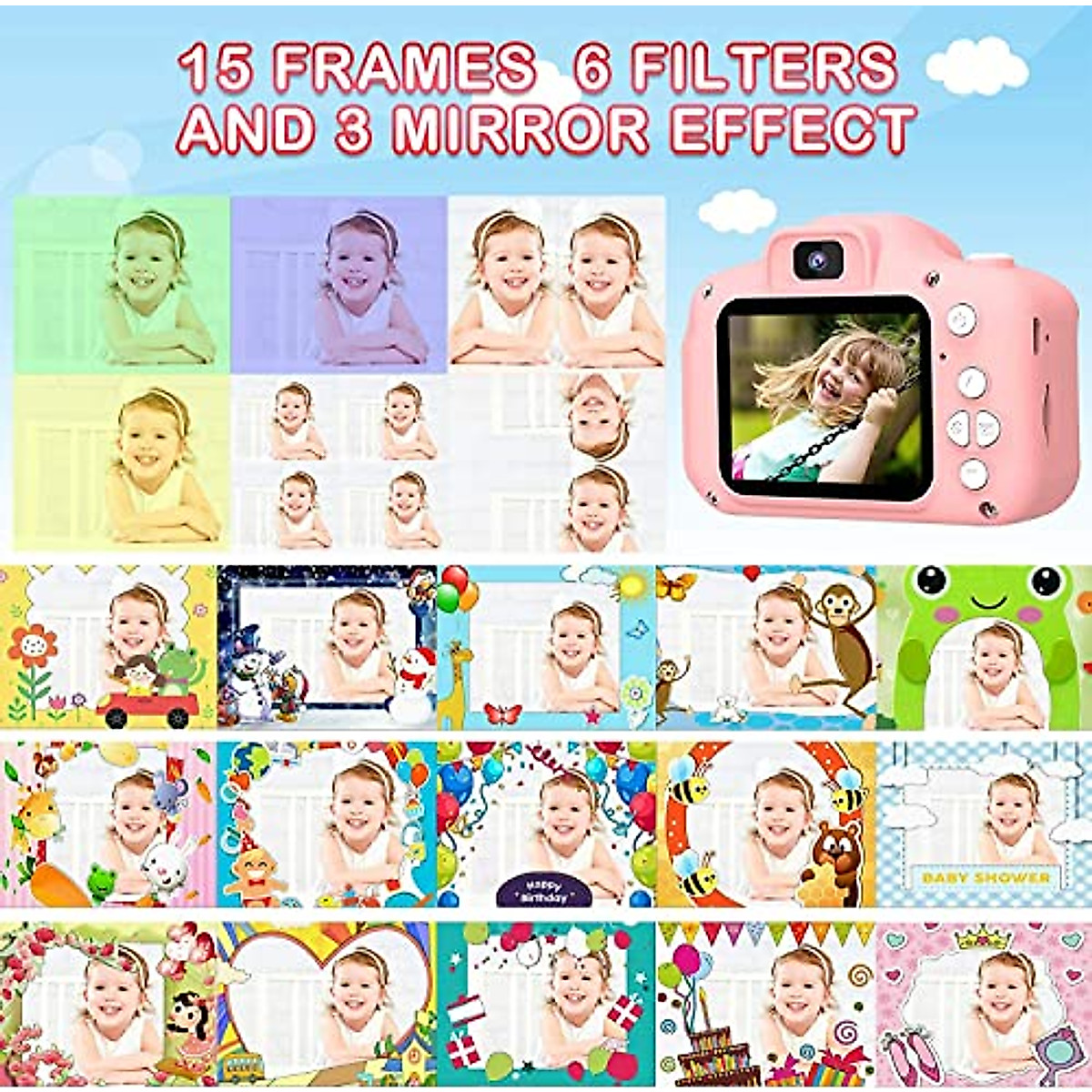 Gridspace Upgrade Kids Camera Toys for 3 4 5 6 7 8 9 Year Old Girl Christmas Birthday Gift Digital Video Camera,Mini Play Video Camera with 1080P HD 2 Inch Screen with 32GB Card