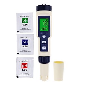 DANOPLUS 5 in 1 Digital pH Meter with TDS/EC/Salinity/Temperature Measurement Waterproof Highly Accurate Multi-Parameter Tester