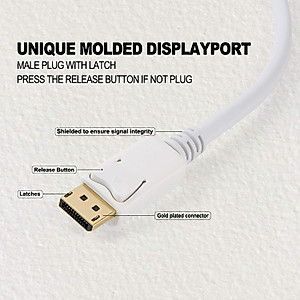 CableCreation DisplayPort to HDMI Cable 6FT, 4K 30Hz DP 1.2 to HDMI Male to Male Cable, 3D Audio/Video Cord Converter for PCs to HDTV, Monitor, Projector, White