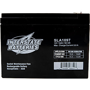 Interstate Batteries 12V 10Ah Battery (F2 Terminal) SLA AGM VRLA Rechargeable Replacement for General Purpose, Universal Power, Home & Office Devices (SLA1097)
