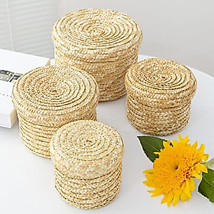 Cabilock 1PC Mini Straw Woven Storage bin Storage Basket Wheat- Straw Basket Hand Woven Storage