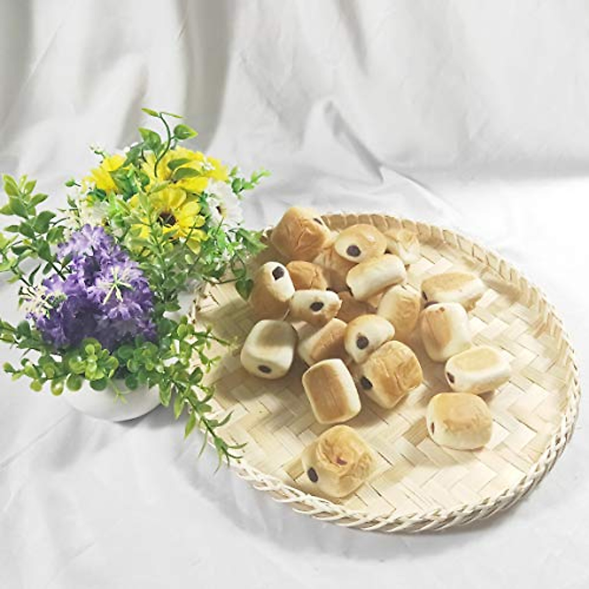 NewFerU Food Serving Tray Table Storage Plate Platter with Handles for 12" Bamboo Woven Dome Lid Cover to Keep out Bugs Flies for Picnic Party Bread Cake Pizza Dry Fruit Dessert Indoor Outdoor (1)