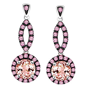 Round Cut Simulated Pink Morganite With Pink Tourmaline Twisted Drop Earrings In 10K Solid White Gold