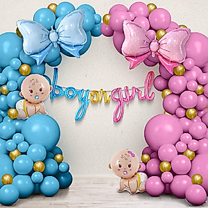 KatchOn, Gender Reveal Balloon Arch Kit - Pack of 70 | Pink and Blue Balloons for Gender Reveal Decorations | Baby Balloons, Bow Balloons | Boy or Girl Balloon, Boy or Girl Gender Reveal Decorations