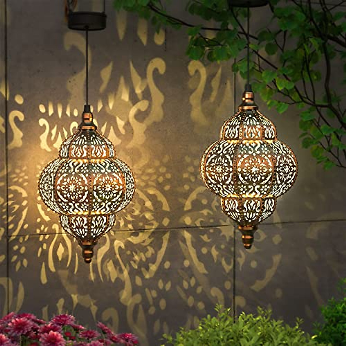 Hapjoy Hanging Solar Lights Outdoor Garden Decor Solar Lantern Waterproof Plastic Moroccan Outdoor Decorations for Patio Pathway Yard Backyard Garden Decorative (1 Pack, Bronze)