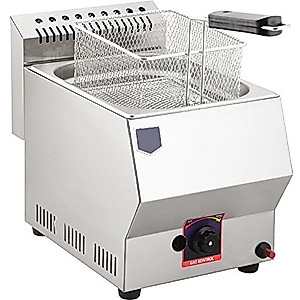 W:12.6'', L:22.44'', h: 15.75'' PROPANE GAS Commercial industrial Catering Restaurant 8 LT. CAPACITY Stainless Steel Commercial Countertop Tabletop Propan Gas Deep Fryer with Basket and Lid INCLUDED