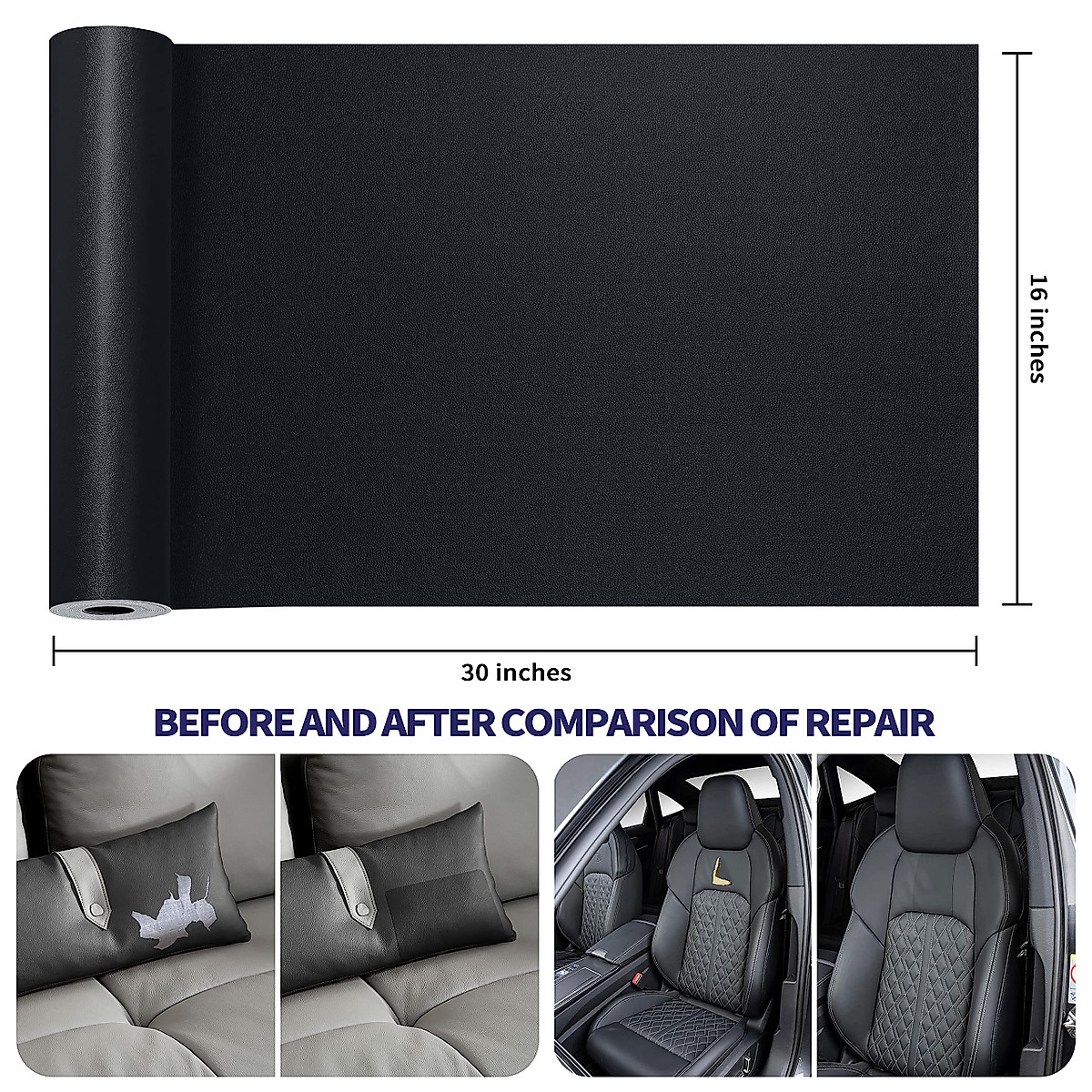 Leather Repair Patch Tape Kit, Self Adhesive Leather Repair for Furniture, Couch, Sofa, Car Seats,Office Chair,Vinyl Repair Kit.30inx16in