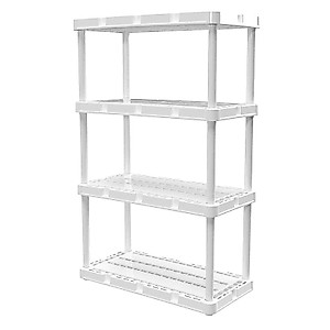 Gracious Living 4 Shelf Knect-A-Shelf Ventilated Light Duty Storage Unit 24 x 12 x 48 Organizer System for Home, Garage, Basement, and Laundry, White
