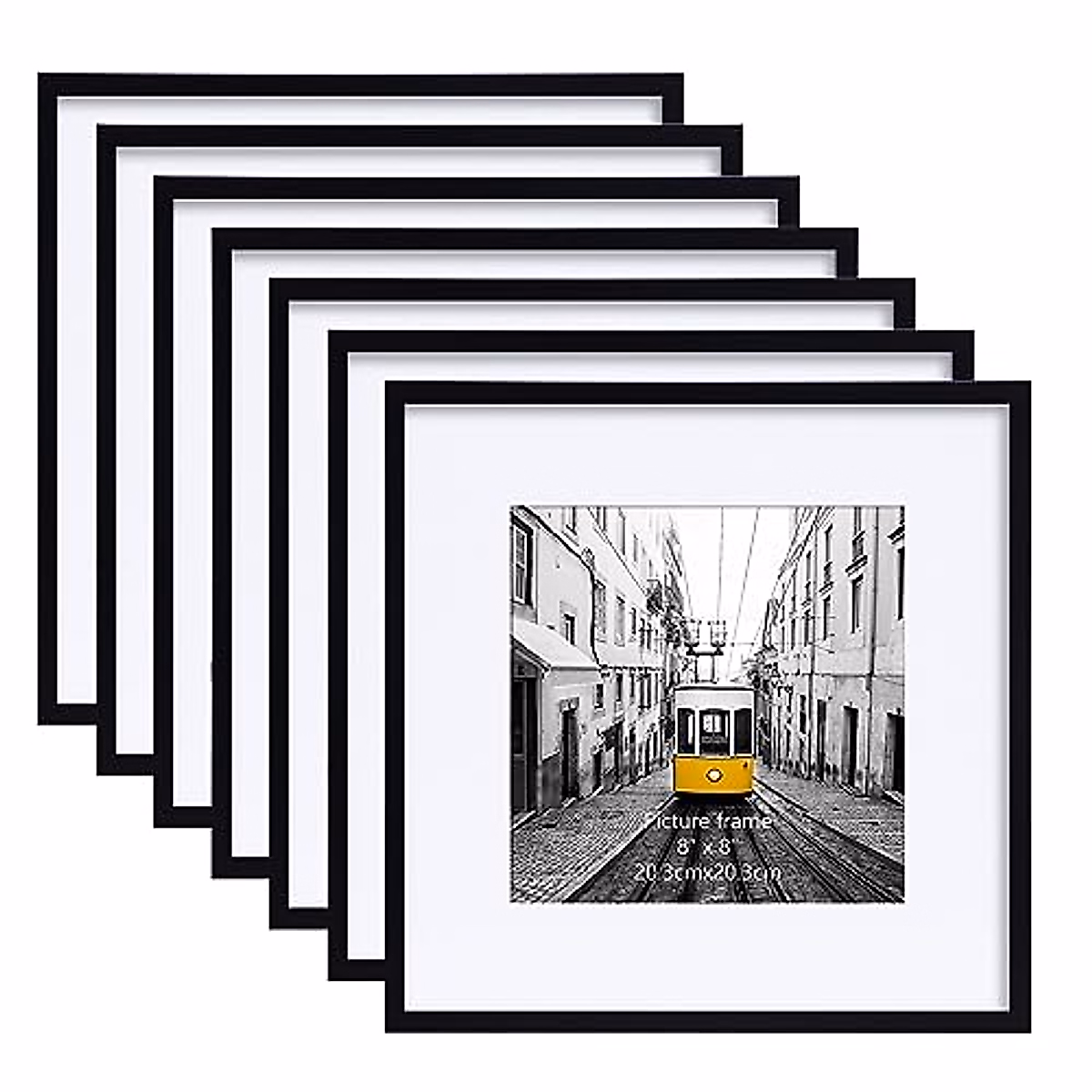 Giftgarden Black 12x12 Picture Frame Set of 7, Matted to 8x8 with Mat or 12 x 12 without Mat, Multi Square Photo Frames for Wall or Tabletop Display