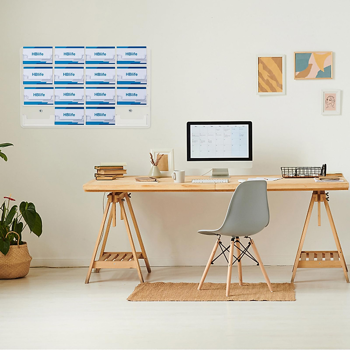 HBlife Clear Acrylic Business Card Holder Wall Mount Sticker Display Rack Multiple Cards Organizer for Gift Cards and Brochures, 16 Pockets