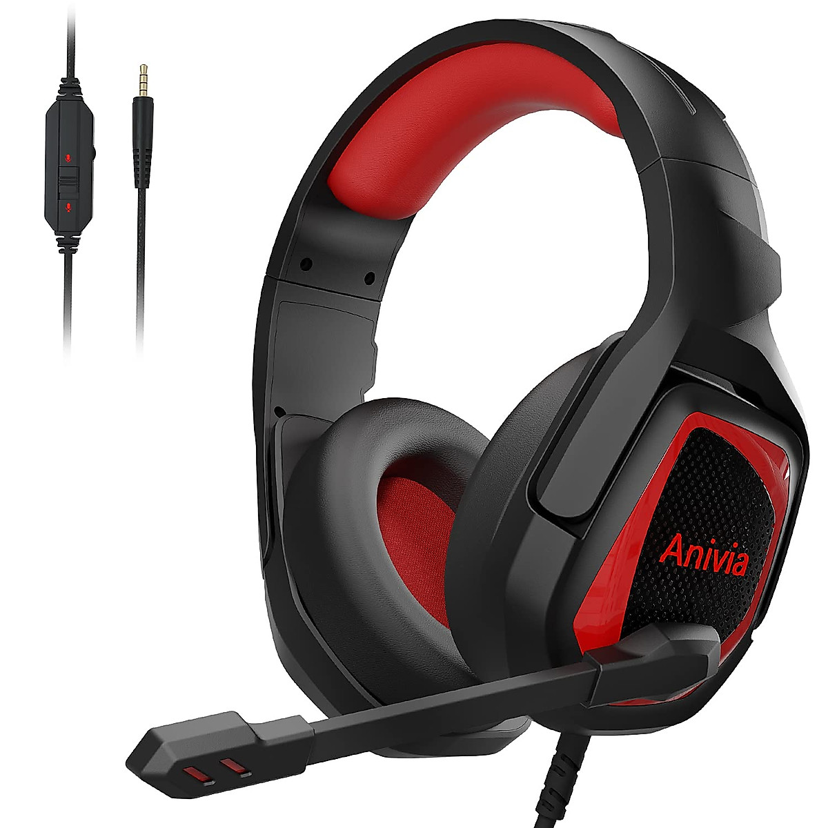Computer Over-Ear Stereo Surround Sound Headphones Wired with Microphone - MH602X Noise-isolating 3.mm Headsets Gaming Headset with Microphone, volume Control, Bass for Multi-Platforms, Black Red