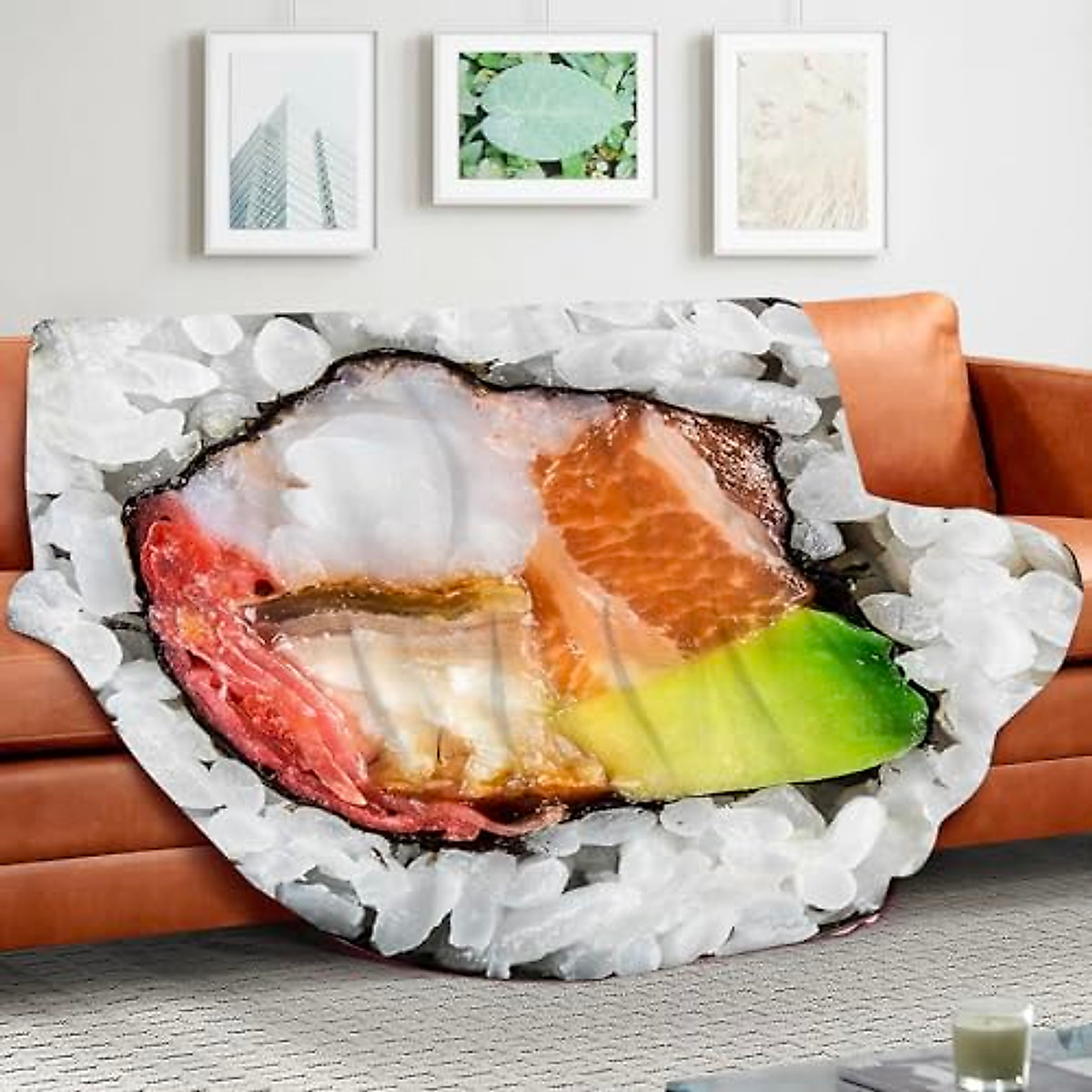 ARESD Flannel Fleece Blanket Sushi Roll Wrap Blanket Round Throw Blanket Funny Realistic Food Round Blanket Novelty Food Throw Blanket Sushi Roll 59 Inches
