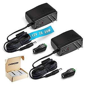 CHANZON 12V 2A UL Listed 24W AC DC Switching Power Supply Adapter (Input 100-240V, Output 12 Volt 2 Amp 24 Watt 6Ft Cord) Wall Wart Transformer Charger for DC12V CCTV Camera LED Strip Light (2-Pack)