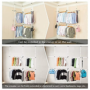 Double Clothing Rack, Adjustable Racks for Hanging Clothes, 2 Tier Clothes Heavy Duty Garment White Closet Freestanding System