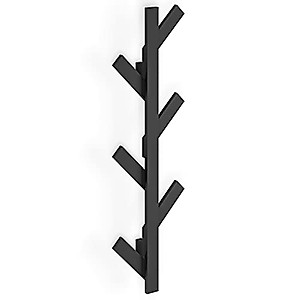 Ballucci Tree Coat Rack Wall Mounted, Wood Tree Branch Coat Hooks for Hats, Caps, Scarves, Umbrellas, Towels, Jewelry - Black