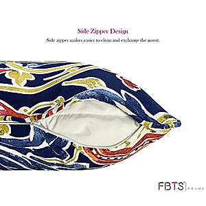 FBTS Prime Pack of 2 Outdoor Waterproof Decorative Lumbar Pillows with Inserts for Patio Furniture, 20x12 Inch Fade Resistant Patio Garden Lumbar Cushions for Couch Bed Sofa, Jacobean Navy