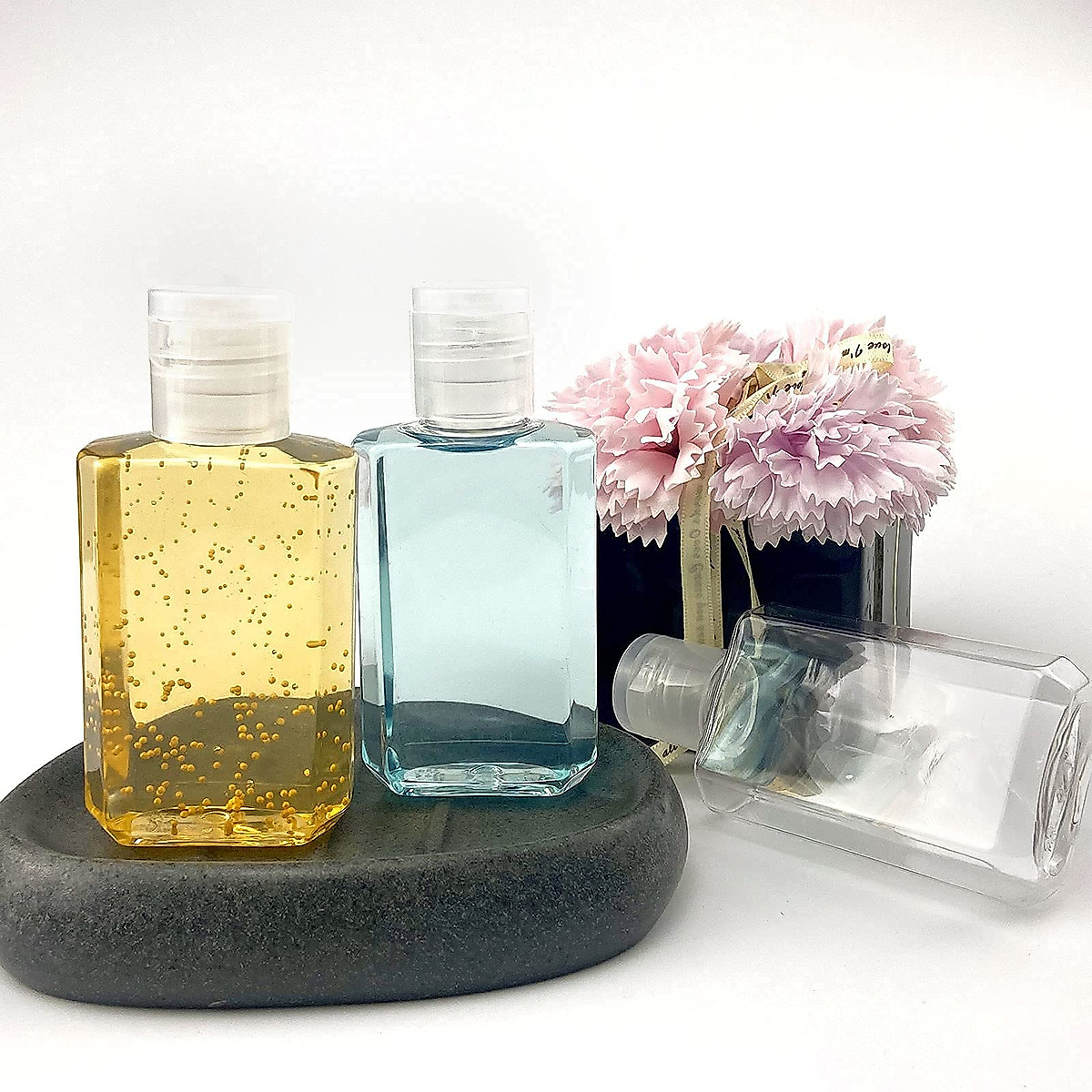 2oz Empty Hand Sanitizer Travel Size Bottles, Refillable Clear Plastic Containers with Flip Cap for Shampoo, Lotion, Cream, Baby Shower, Tolitery (50 Pack)